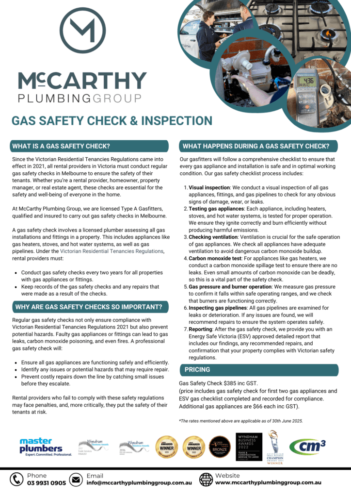 Gas Safety Check and Inspection Fact Sheet - McCarthy Plumbing Group